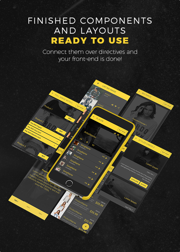 Codemarket | Ionic 3 UI Theme/Template App - Material Design - Yellow Dark