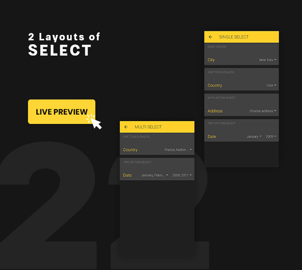 Ionic 3 UI Theme/Template App - Material Design - Yellow Dark Ionic App Template - code.market
