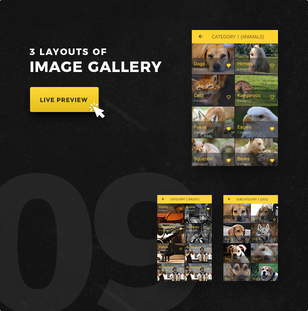 Codemarket | Ionic 3 UI Theme/Template App - Material Design - Yellow Dark