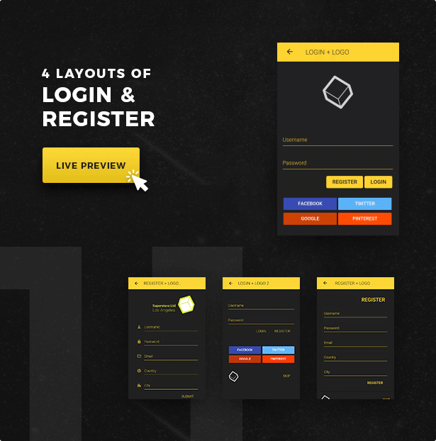 Codemarket | Ionic 3 UI Theme/Template App - Material Design - Yellow Dark