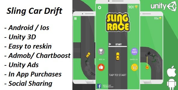 Sling Car Drift + Admob + Chartboost + Unity + In App Purchases Unity - code.market