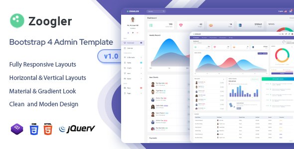 Zoogler - Bootstrap 4 Admin Dashboard Template - code.market