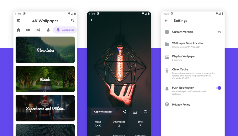 4K Wallpaper App with Admin Panel and Admob, Facebook Ads Android Full ...