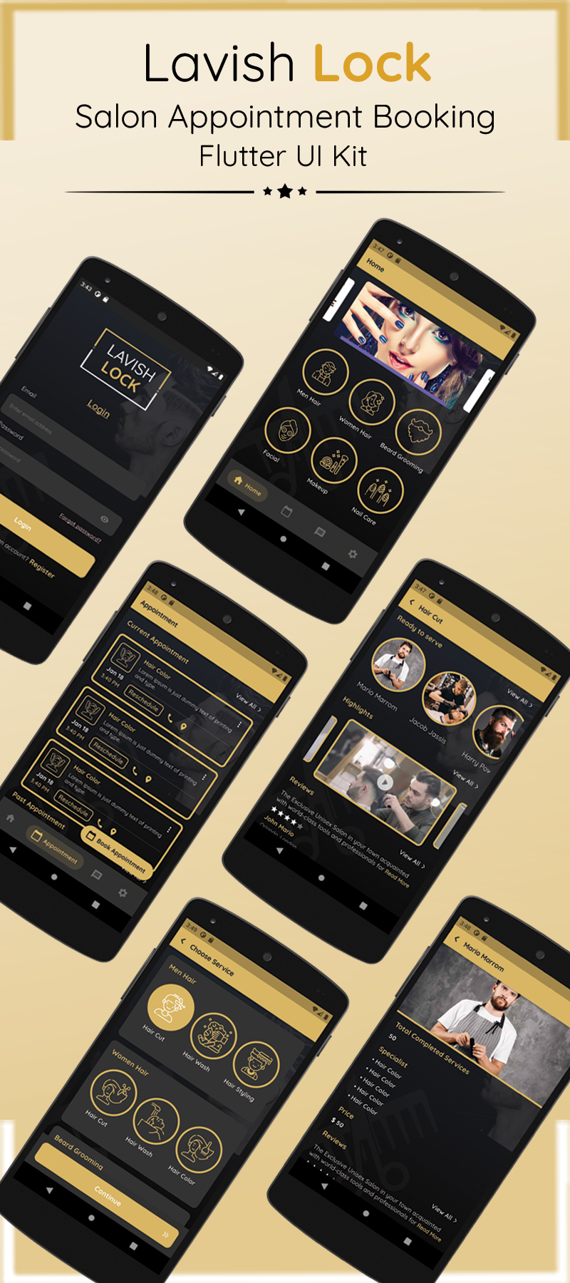 Lavish Lock - Flutter App UI Kit for Salon Appointment booking Flutter - code.market