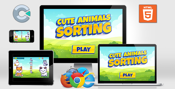 Cute Animal Sorting - HTML5 Educational game Games - code.market