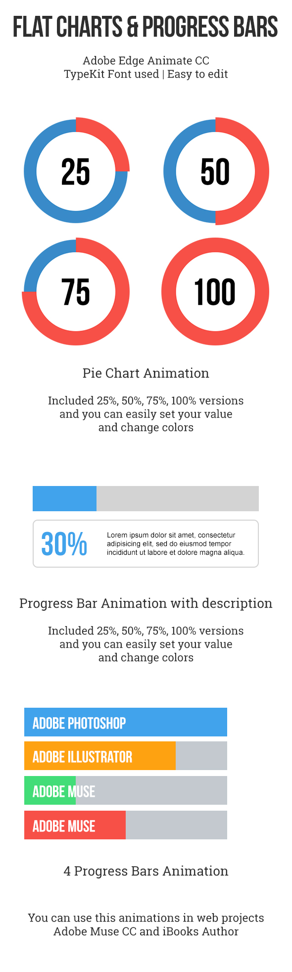 Flat Pie Charts and Progress Bars Templates Charts And Graphs Edge ...