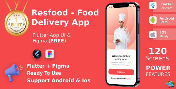 ResFood ANDROID + IOS + FIGMA | UI Kit | Flutter | - code.market
