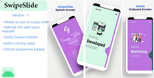 Swipe Slide - Onboard Screen Android App Template Android Templates ...