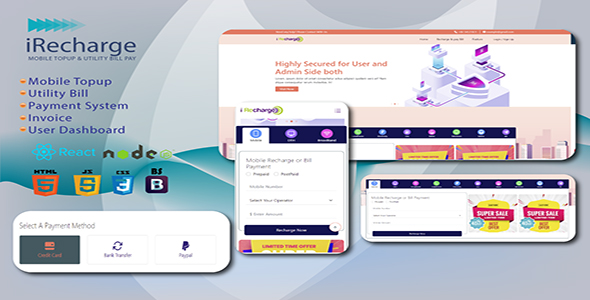 iRecharge - Mobile Topup and Utility Bill Pay React JS Template - code ...