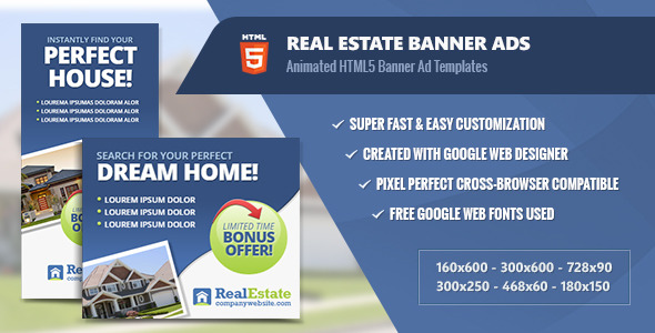 Real Estate Banner Ads - HTML5 Animated Ad Templates - code.market