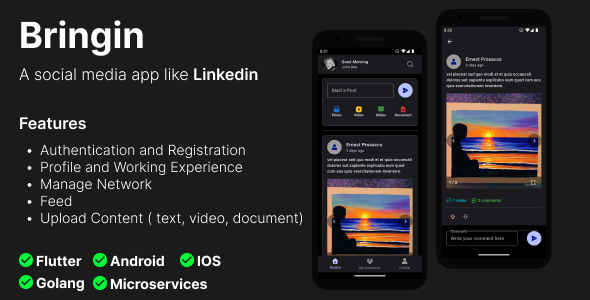 Bringin - Flutter Social Media App (Linkedin Clone) Flutter Media Full ...